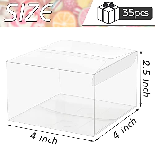 VGOODALL 35PCS 4x4x2.5 Inches Clear Favor Boxes,Transparent Cube Boxes PET Boxes for Wedding, Party,Cookie Boxes, Mini Cake Boxes, Dessert, Pastry, Small Treat Boxes