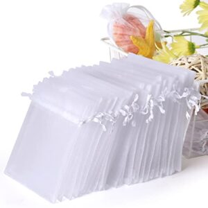 wentao 100pcs 4×6 (10x15cm) sheer organza bags, white wedding favor bags with drawstring, premium jewelry pouches party festival gift bags candy bags