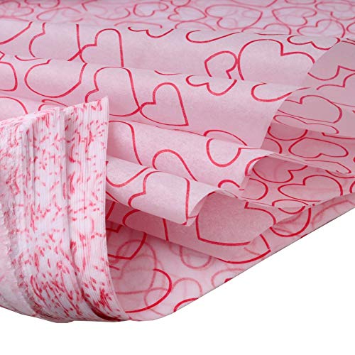 PMLAND Premium Quality Gift Wrap Printed Tissue Paper - Valentine Heart - 15 Inches X 20 Inches 60 Sheets