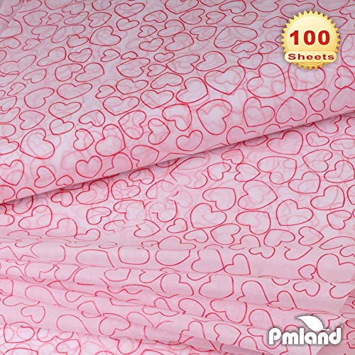 PMLAND Premium Quality Gift Wrap Printed Tissue Paper - Valentine Heart - 15 Inches X 20 Inches 60 Sheets