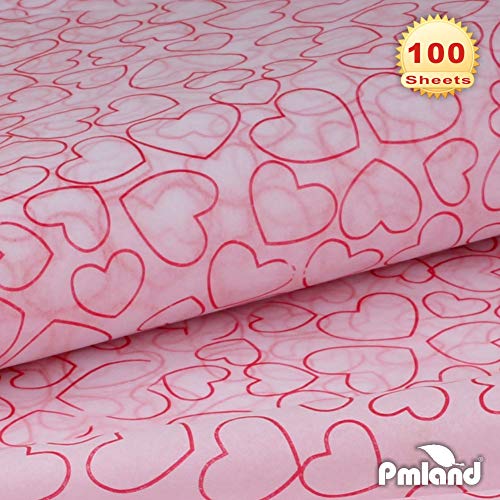 PMLAND Premium Quality Gift Wrap Printed Tissue Paper - Valentine Heart - 15 Inches X 20 Inches 60 Sheets