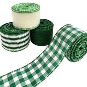 llxieym st. patrick’s day wired edge ribbons irish ribbon burlap ribbon green buffalo plaid wrapping gift ribbon for st. patrick’s day decoration (24 yards, color b)