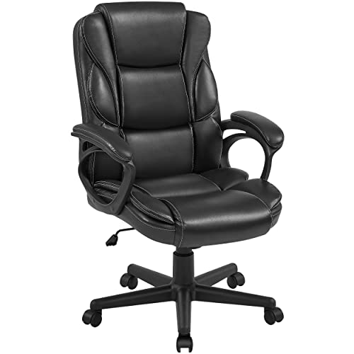 Yaheetech Office Chair High Back Wide Seat Executive Chair Adjustable Desk Chair, PU Leather Managerial Swivel Chair w/Padded Armrest, Big and Tall