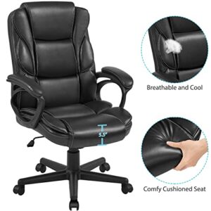 Yaheetech Office Chair High Back Wide Seat Executive Chair Adjustable Desk Chair, PU Leather Managerial Swivel Chair w/Padded Armrest, Big and Tall