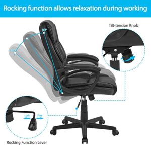 Yaheetech Office Chair High Back Wide Seat Executive Chair Adjustable Desk Chair, PU Leather Managerial Swivel Chair w/Padded Armrest, Big and Tall