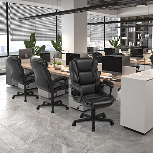 Yaheetech Office Chair High Back Wide Seat Executive Chair Adjustable Desk Chair, PU Leather Managerial Swivel Chair w/Padded Armrest, Big and Tall