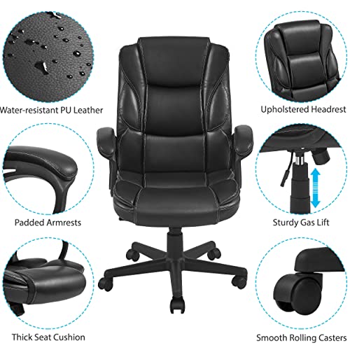 Yaheetech Office Chair High Back Wide Seat Executive Chair Adjustable Desk Chair, PU Leather Managerial Swivel Chair w/Padded Armrest, Big and Tall