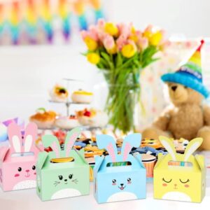 24 Pack Easter Treat Boxes Happy Easter Party Favor Boxes Bunny Eggs Gift Box with Handle Easter Basket Containers Candy Goodies Box for Kids Home School Classroom Party Favor Decorations Supplies