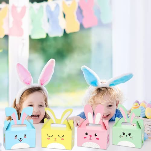 24 Pack Easter Treat Boxes Happy Easter Party Favor Boxes Bunny Eggs Gift Box with Handle Easter Basket Containers Candy Goodies Box for Kids Home School Classroom Party Favor Decorations Supplies