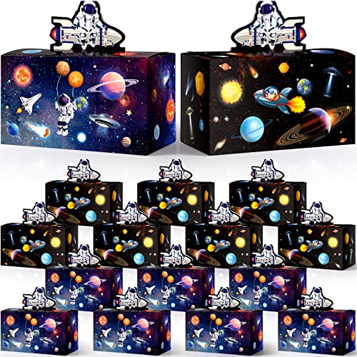 Nezyo 24 Pcs Space Party Favor Gift Boxes Galaxy Treat Boxes Solar System Gable Boxes Cardboard Gift Wrap Boxes Candy Goody Boxes for Space Theme Party Supplies Kids Birthday Gifts(Space,Cute Style)