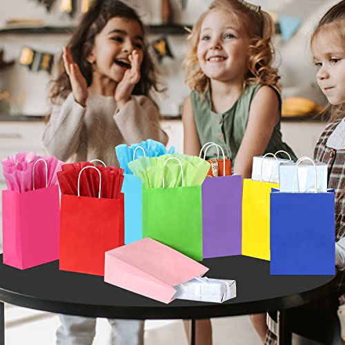 BLEWINDZ 32 Pieces Gift Bags with 32 Tissues，8 Colors Party Favor Bags with Handles, Rainbow Gift Bags for Wedding, Birthday, Party Supplies and Gifts