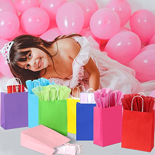 BLEWINDZ 32 Pieces Gift Bags with 32 Tissues，8 Colors Party Favor Bags with Handles, Rainbow Gift Bags for Wedding, Birthday, Party Supplies and Gifts