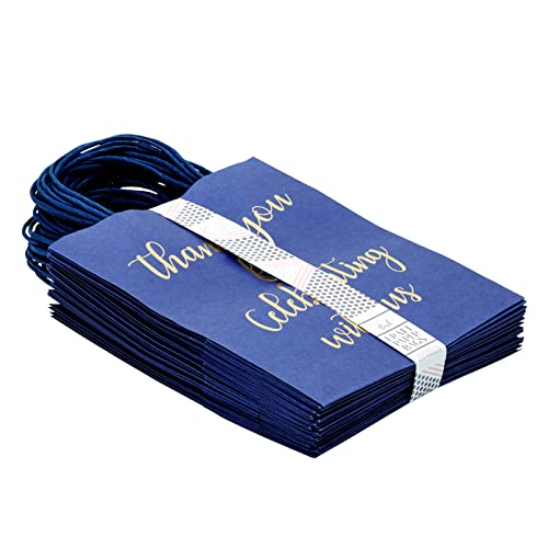 Sparkle and Bash Medium Thank You Gift Bags with 24 White Tissue Paper Sheets (Navy Blue, 24 Pack)