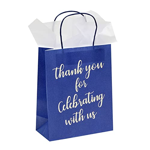 Sparkle and Bash Medium Thank You Gift Bags with 24 White Tissue Paper Sheets (Navy Blue, 24 Pack)