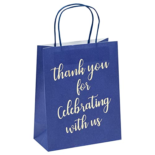 Sparkle and Bash Medium Thank You Gift Bags with 24 White Tissue Paper Sheets (Navy Blue, 24 Pack)