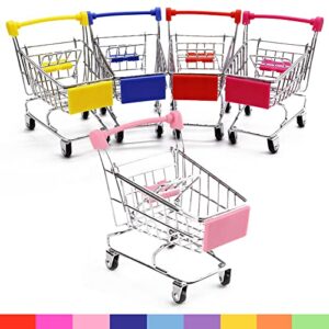 5 pcs mini shopping cart,mini supermarket handcart,shopping cart shopping utility cart mode desk storage toy desk accessory decoration ornament toys