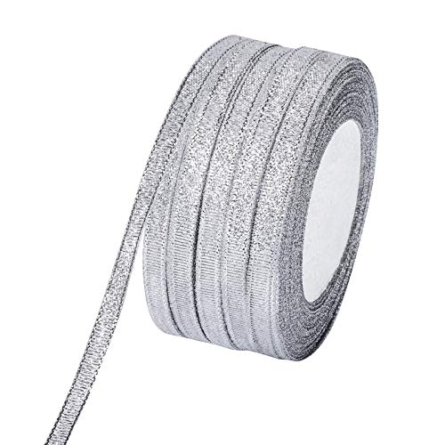 Molshine 125yard(5rolls) Silver Organza Ribbons Shimmer Sheer Thin Glitter Ribbon for DIY,Crafts,Gift Wrapping,Christmas Decorative Width:6mm(1/4inch)