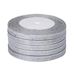 Molshine 125yard(5rolls) Silver Organza Ribbons Shimmer Sheer Thin Glitter Ribbon for DIY,Crafts,Gift Wrapping,Christmas Decorative Width:6mm(1/4inch)