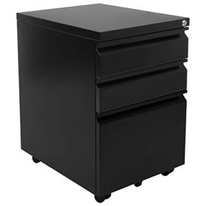 mount-it! mobile file cabinet with 3 drawers | under desk rolling storage with lock for supplies, files, and materials, mobile space saving for home and office