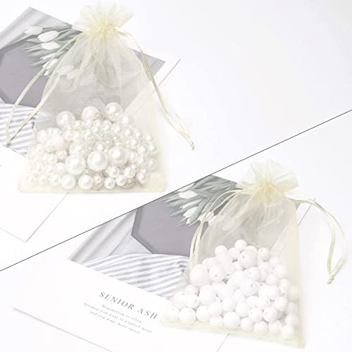 Akstore 100PCS 4x6 (10x15cm) Drawstring Organza Jewelry Favor Pouches Wedding Party Festival Gift Bags Candy Bags (Ivory)