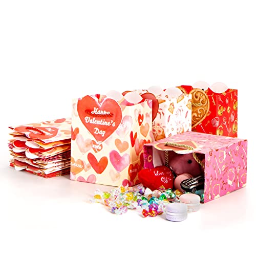 JOYIN 12 Pcs Red Pink Valentine’s Day Gift Bags with Handles, 5 X 6 X 3.5 inch, Kraft Paper Gift Bag with Pocket for Gift Cards, Gift Exchange Goodie Bags for Gift Giving Present Wrapping Party Favor