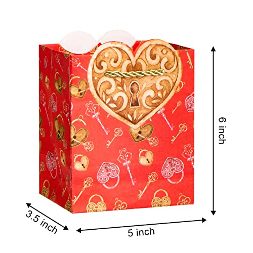 JOYIN 12 Pcs Red Pink Valentine’s Day Gift Bags with Handles, 5 X 6 X 3.5 inch, Kraft Paper Gift Bag with Pocket for Gift Cards, Gift Exchange Goodie Bags for Gift Giving Present Wrapping Party Favor