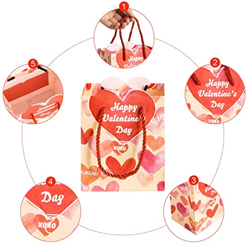 JOYIN 12 Pcs Red Pink Valentine’s Day Gift Bags with Handles, 5 X 6 X 3.5 inch, Kraft Paper Gift Bag with Pocket for Gift Cards, Gift Exchange Goodie Bags for Gift Giving Present Wrapping Party Favor