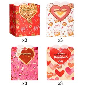 JOYIN 12 Pcs Red Pink Valentine’s Day Gift Bags with Handles, 5 X 6 X 3.5 inch, Kraft Paper Gift Bag with Pocket for Gift Cards, Gift Exchange Goodie Bags for Gift Giving Present Wrapping Party Favor