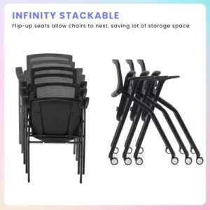 [2 Pack] Stackable Conference Room Chairs with Wheels and Paddle, Ergonomic Mesh Back and Arms for Meeting, Conference, Reception, Training Room & Home Office Desk Folding Chairs