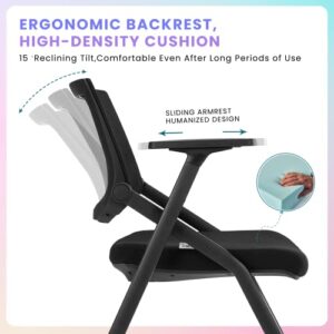 [2 Pack] Stackable Conference Room Chairs with Wheels and Paddle, Ergonomic Mesh Back and Arms for Meeting, Conference, Reception, Training Room & Home Office Desk Folding Chairs