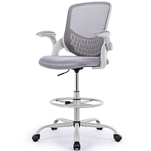 SMUG Drafting Tall Office Chair, with Footrest, Light Grey