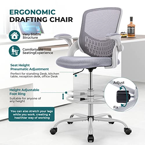 SMUG Drafting Tall Office Chair, with Footrest, Light Grey