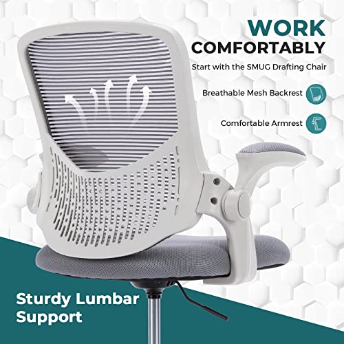 SMUG Drafting Tall Office Chair, with Footrest, Light Grey