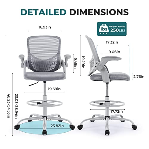 SMUG Drafting Tall Office Chair, with Footrest, Light Grey