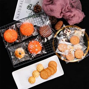 mazumi8 200pcs 3.94" x 3.94" Self Adhesive Cookie Bags | Clear Plastic White Polka Dot Gift Wrap Cellophane Bags for Candy Cookie Treat Chocolate Pastry Bakery Jewelry Birthday Party