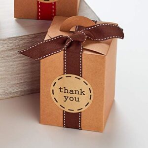 Hayley Cherie - Gift Rustic Treat Boxes with Ribbons and Thank You Stickers (20 Pack) - 4.7 x 3.5 x 3.5 inches - Thick 350gsm Card (Small Kraft)