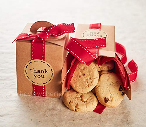 Hayley Cherie - Gift Rustic Treat Boxes with Ribbons and Thank You Stickers (20 Pack) - 4.7 x 3.5 x 3.5 inches - Thick 350gsm Card (Small Kraft)