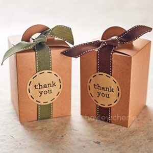 Hayley Cherie - Gift Rustic Treat Boxes with Ribbons and Thank You Stickers (20 Pack) - 4.7 x 3.5 x 3.5 inches - Thick 350gsm Card (Small Kraft)