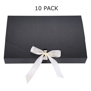 10 Pack Gift Card Boxes Large Luxury Gift Envelope Wrapping Box with Lid Ribbon Shirt Gift Box for Birthday Wedding Proposal Parties Christmas Valentine New Year Gift Present Packaging Box (Black)