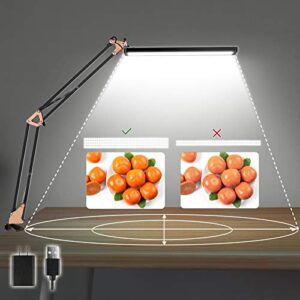 axuf led desk lamp, metal swing arm desk lamp with clamp, eye-caring architect desk light, dimmable table lamp with 3 color modes 10 brightness levels & adapter, memory function, rose gold + black