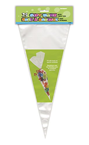 Unique Cone-Shaped Party Cellophane Bags, 17.75" x 7.37", Clear