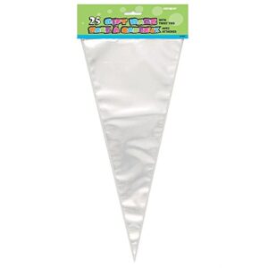 Unique Cone-Shaped Party Cellophane Bags, 17.75" x 7.37", Clear