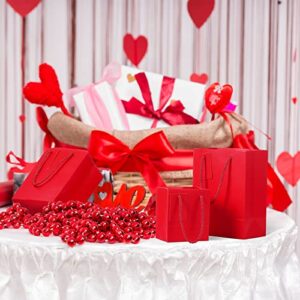 12 Pieces Valentine Red Gift Bags with Handles, Mini Medium Large Paper Euro Totes Gift Bags, Red Paper Gift Wrap Bags with Cards for Xmas Holidays Birthdays Baby Shower Party