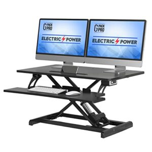 electric standing desk converter with dual computer monitor, stand up desk riser for office and home support workstation by g-pack pro (37″xl)