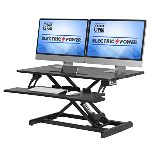 Electric Standing Desk Converter with Dual Computer Monitor, Stand Up Desk Riser for Office and Home Support Workstation by G-Pack Pro (37"XL)