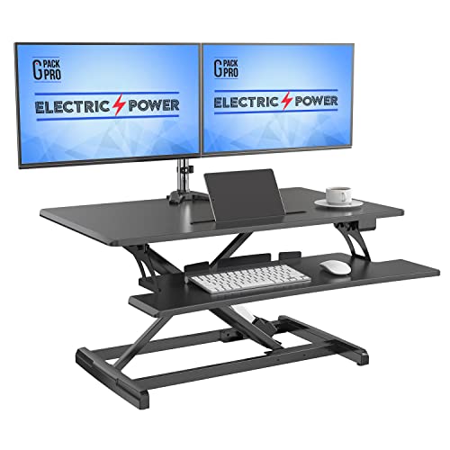 Electric Standing Desk Converter with Dual Computer Monitor, Stand Up Desk Riser for Office and Home Support Workstation by G-Pack Pro (37"XL)