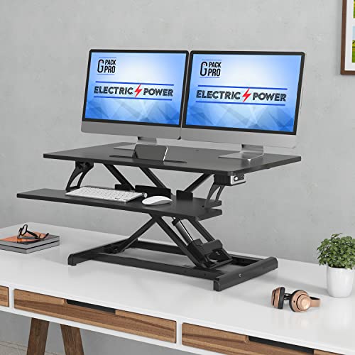 Electric Standing Desk Converter with Dual Computer Monitor, Stand Up Desk Riser for Office and Home Support Workstation by G-Pack Pro (37"XL)