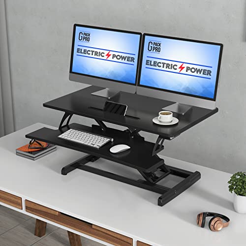 Electric Standing Desk Converter with Dual Computer Monitor, Stand Up Desk Riser for Office and Home Support Workstation by G-Pack Pro (37"XL)