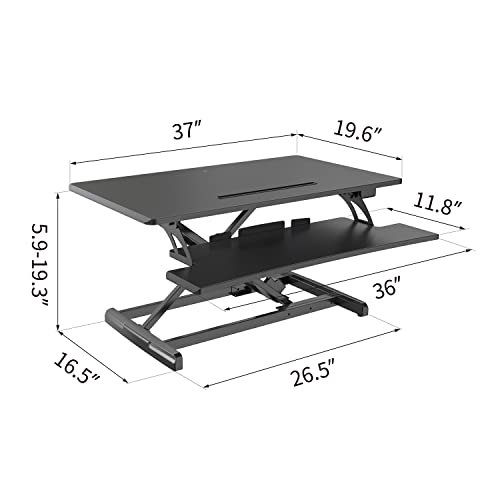 Electric Standing Desk Converter with Dual Computer Monitor, Stand Up Desk Riser for Office and Home Support Workstation by G-Pack Pro (37"XL)