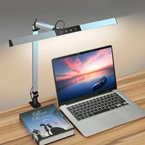 eye-caring desk lamp for home office, architect lamp with clamp, 5 color modes & brightness levels, 60″ timer, 4-joint axis&120°polarized design, flicker-free, 12w desk light for working・studying